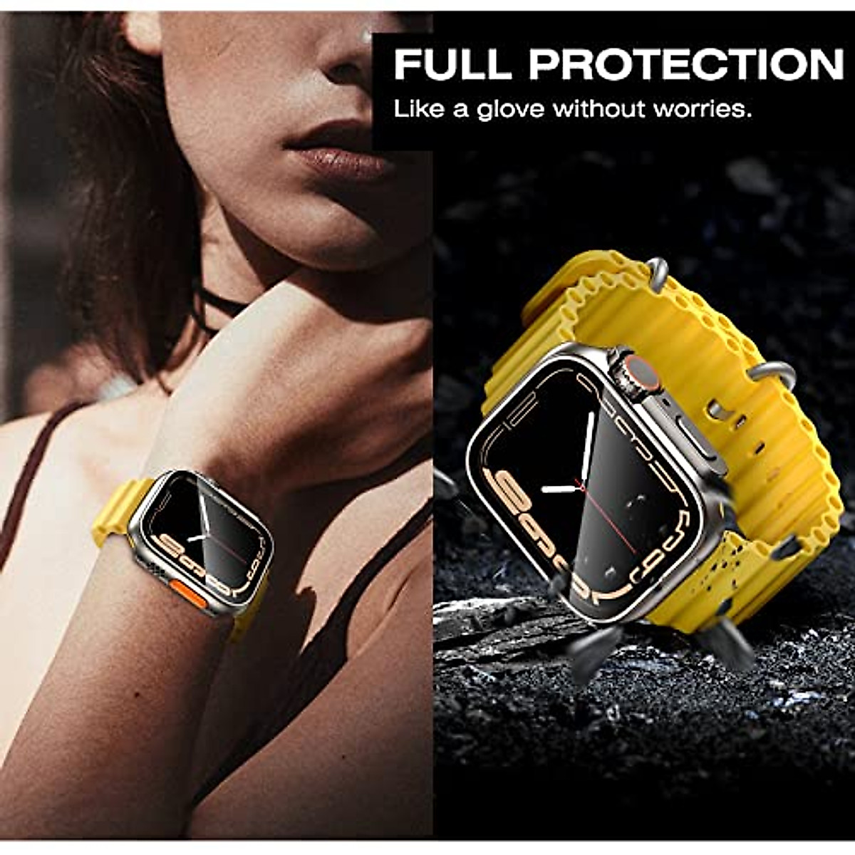 Tensea for Apple Watch Screen Protector Case Series SE 2nd SE 6 5 4 44mm【Apple Watch Ultra Style Case】, iWatch Protective Face Cover Look Like Ultra with Tempered Glass Film for Women Men (Titanium)