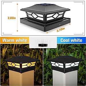 VOLISUN Solar Post Cap Lights Outdoor,Deck Fence Post Cap Lights Solar Powered 6Pack for 4x4/6x6 Wooden/Vinyl,Waterproof Warm/Cool Lighting Black Solar Outdoor LED Post Light for Garden/Patio