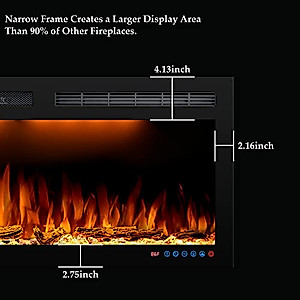 Dreamflame Modern Electric Fireplace 50inch, Recessed & Wall Mounted Fireplace Electric, Realistic Flame Effect and Heat Up Fast with Low Noise, Thermostat& Timer, 750W/1500W, Black