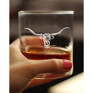 Longhorn - Whiskey Rocks Glass - Western Themed Farm Decor and Gifts for Texan Ranchers - 10.25 Ounce