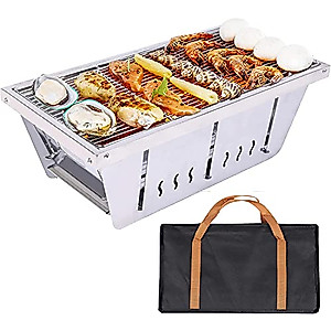 REDCAMP Collapsible Camping Grill,17 * 9" Portable Charcoal Grill with Carrying Bag, Stainless Steel lightweight Small BBQ Grill for Outdoor Camping Cooking