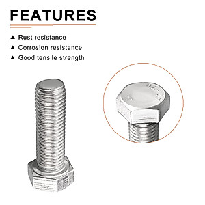 DTGN M16x50mm(DxH) Hex Bolts - 4Pack - Good for Machine Tools - 304 Stainless Steel Hexagon Head Screws