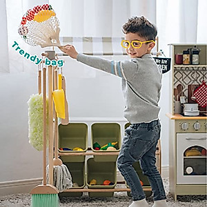 Teamson Kids Little Chef Frankfurt 21 Piece Wooden Pull-Apart Produce Food Set with Fruits and Vegetables Plus Mesh Grocery Shopping Bag, Multicolor , Green