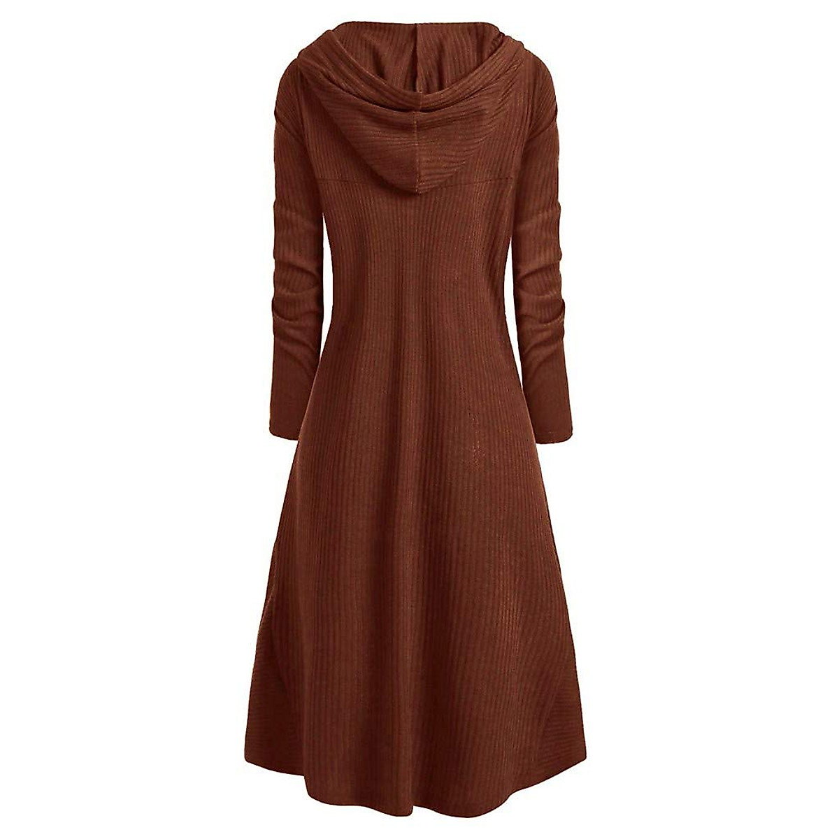 Aniywn Women Asymmetric Hem Hoodies Plus Size Vintage Cloak High Low Sweater Coat Loose Knitted Ribbed Blouse Tops Coffee