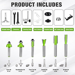 WORKPRO Compact Router Combo Kit, 6.5 Amp Compact Router Fixed Base & Plunge Router for Woodworking Slotting Trimming, 6 Variable Speeds to 32000 RPM