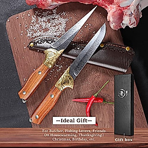 Purple Dragon Carving Knife 5" Japanese Steel Professional Fillet Knife with Sheath,Trimming Knife with Elegant Blade,Sharp Knife for Meat,Fish,Camping,with Gift Box