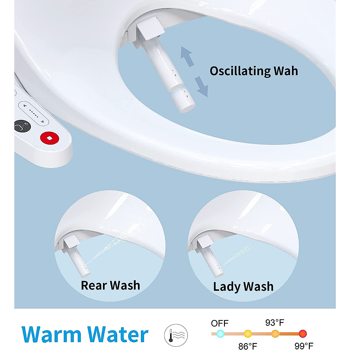 R&T Electronic Bidet Seat for Elongated Toilet, Smart Toilet Seat with Warm Air Dryer and Temperature Controlled Wash Functions (V2601 Heated Bidet Seat)