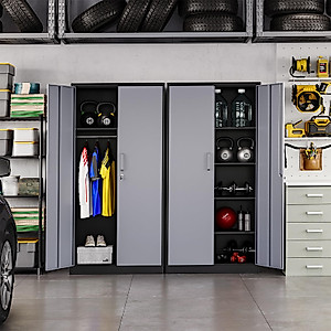 MIIIKO Metal Clothing Storage Locker, Steel Wardrobe Cabinets with Shelves and Closet Rod, 72" Large Storage Locker Closet for Sports Equipment, Tools, Cleaning Supplies, Garments