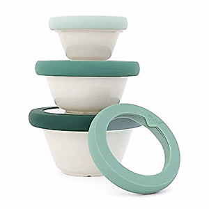 Food Huggers Replacement Lids for Glass Storage Containers Silicone & Glass Lids that Don’t Crack | Fits Round Container Brands & Bowls | 100% Plastic Free | 4 Lid Set (XS,S,M,L), Gradual Green