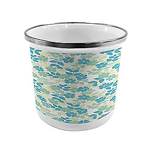 Ambesonne Flower Metal Camping Cup, Flowers Leaves Vintage Style Classic Nostalgia Summertime Art, Stainless Steel Mug for Indoor and Outdoor Activities, Almond Green Pale Yellow