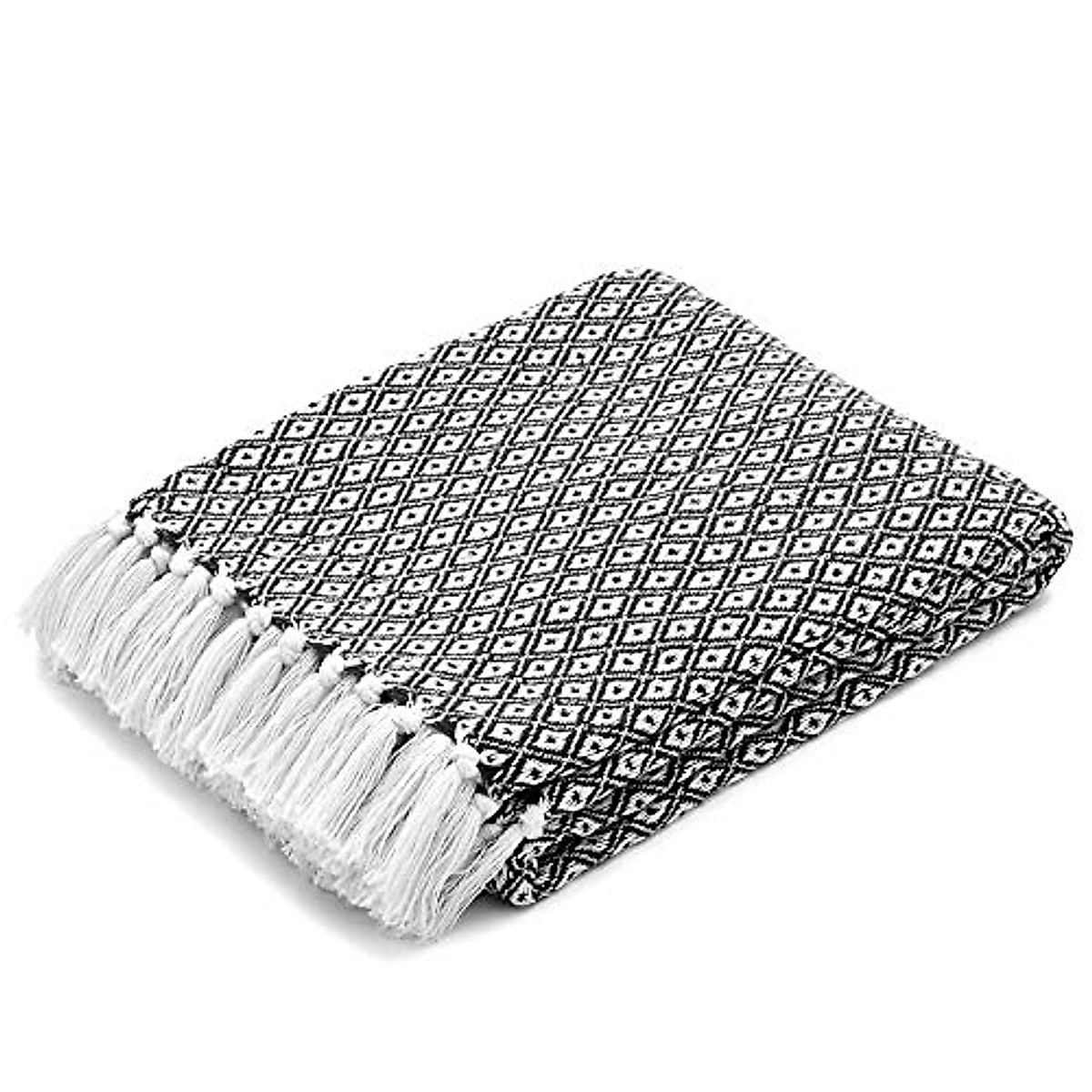 Americanflat 100% Cotton Throw Blanket for Couch - 50x60 - All Seasons Neutral Lightweight Cozy Soft Throws for Bed, Sofa or Chair.door or Outdoor [Black and White Mini Diamond Pattern]