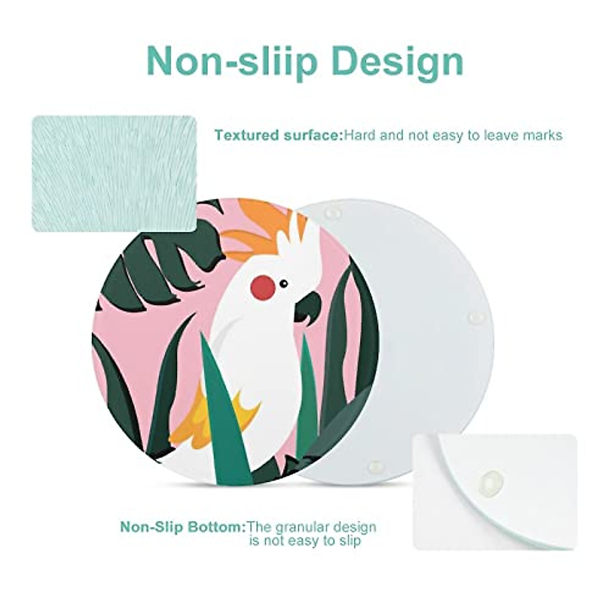 White Parrot Tempered Glass Cutting Board Heat Resistant For Bread Meat Fruit 7.9 in