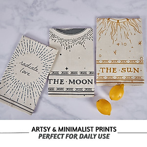 Folkulture Tea Towels or Kitchen Towels with Hanging Loop, 20x26 Inches Boho Dish Towels as, 100% Cotton Modern Dish Towels, Flour Sack Hand Towel for Farmhouse Décor, Set of 3, Tarot