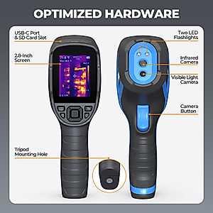 TOPDON TC005 256 x 192 IR High Resolution Dual-Camera Thermal Imaging Camera with 12-Hour Battery Life and 2MP Visual Light Camera, -4°F~1022°F Handheld Infrared Thermal Imager with PC 2D/3D Analysis