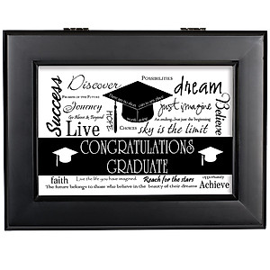 Cottage Garden Congratulations Graduate Matte Black Jewelry Music Box Plays Pomp and Circumstance