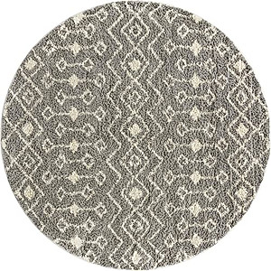 Unique Loom Moroccan Trellis Shag Collection Area Rug - Meknes (10' Round, Gray/Ivory)