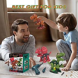 UNIWA Take Apart Dinosaur Toys, Dinosaur Toys with Dino Roar, STEM Construction Building Toys for Kids 3-5 5-7 with Electric Drill, Party Birthday Easter Gifts for 4 5 6 7 8 Year Old Boys Girls