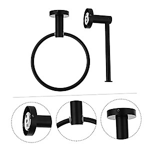 Uonlytech 6 pcs Hand Rack Towel Hanger and Cabinet with Hook Wall Paper Rod Wall-Mounted Rustic Supplies Black Holder Tissue Steel Toilet Practical Hardware Storage Dispenser