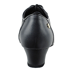 Very Fine Dance Shoes - Ladies Practice, Cuban Low Heel, Waltz, Wedding Dance Shoes - CD1122DB - 1.5 -inch Heel and Foldable Brush Bundle - Black Leather - 8