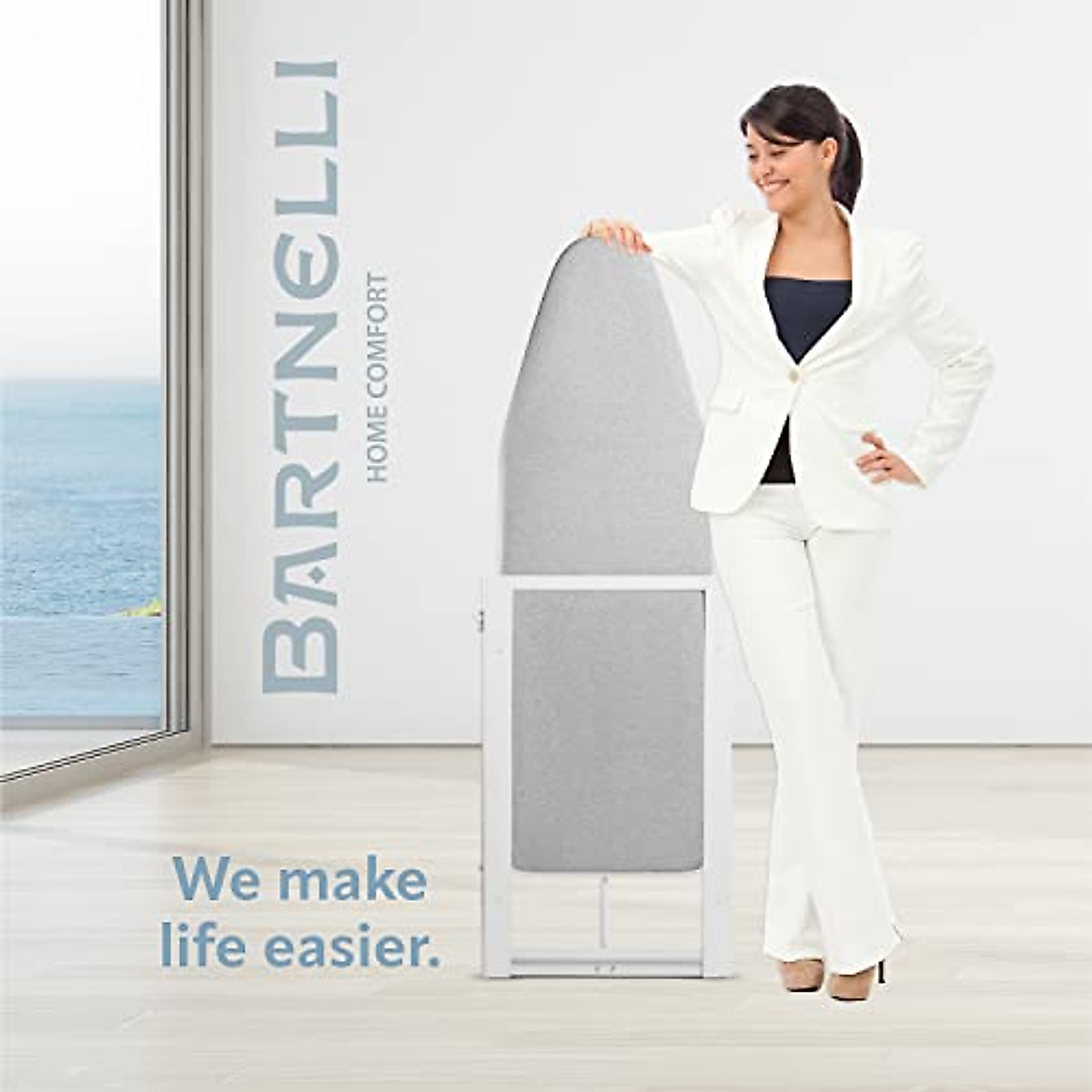 Bartnelli Premium Wall Mounted Ironing Board | Foldable Iron Board Station for Home, Dorm, Apartment & Small Spaces Easy-Release Lever, Cotton Cover & All Tools Included Easy Assembly (Size - 36x12”)