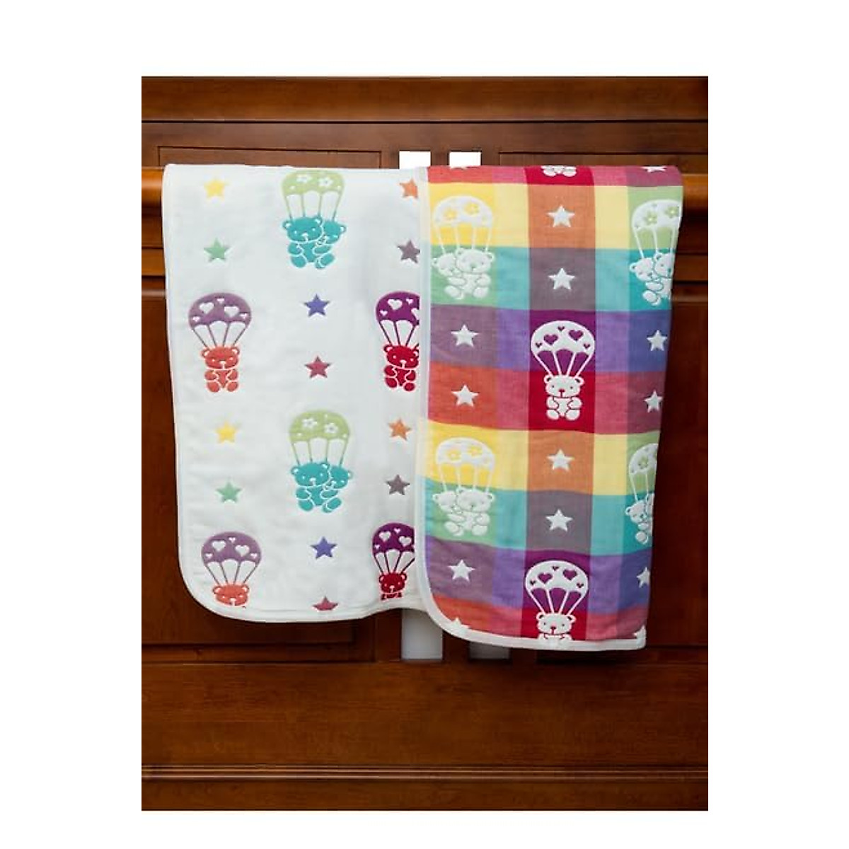 Kawaii Baby Blanket - Double Layer Thick Cotton Reversible Unisex Soft Nursery Crib Blanket, Newborn Infant Toddlers, Jacquard Cotton Unisex Swaddle 80 x 100 cm, Parachute