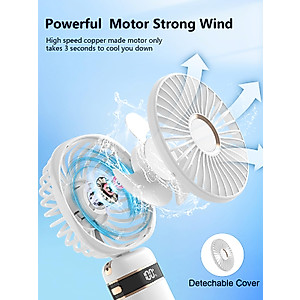 Sida-Earcy Portable Handheld Fan, Powerful Personal Fan with Base 5 Adjustable Speed USB Rechargeable Battery Operated Cooling for Women Girl Travel Office (White)