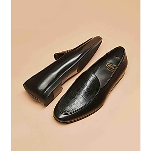 GIFENNSE Men's Dress Shoes Slip-On Loafers Leather Formal Shoes 10US Black