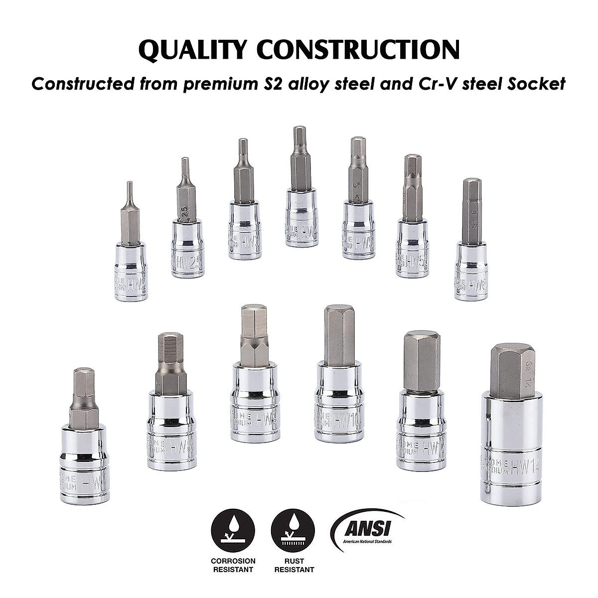 MIXPOWER 13 Piece Hex Bit Socket Set, S2 Steel Bit Socket Tool Kit, Metric, 2mm-14mm, Allen Bit Socket Kit