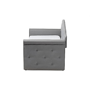 Baxton Studio Emilie Modern and Contemporary Grey Fabric Upholstered Daybed with Trundle Grey/Twin//Contemporary/Fabric Polyester 100%"/Rubber Wood/MDF/Foam