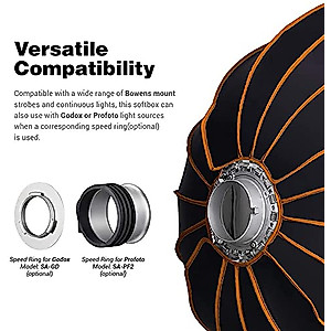 Godox QR-P120 47 Inch Parabolic Softbox Bowens Mount, Quick-Setup Quick-Folding, with Front & Inner Diffuser and Carrying Bag for Godox SL60W VL150 UL150 SL150II SZ150 and Other Bowen Mount Lights…