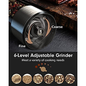 [Upgraded Larger Capacity] Electric Salt and Pepper Grinder Set Rechargeable with LED lights - Stainless Steel Automatic Pepper Grinder and Salt Grinder Refillable with 6 Adjustable Coarseness
