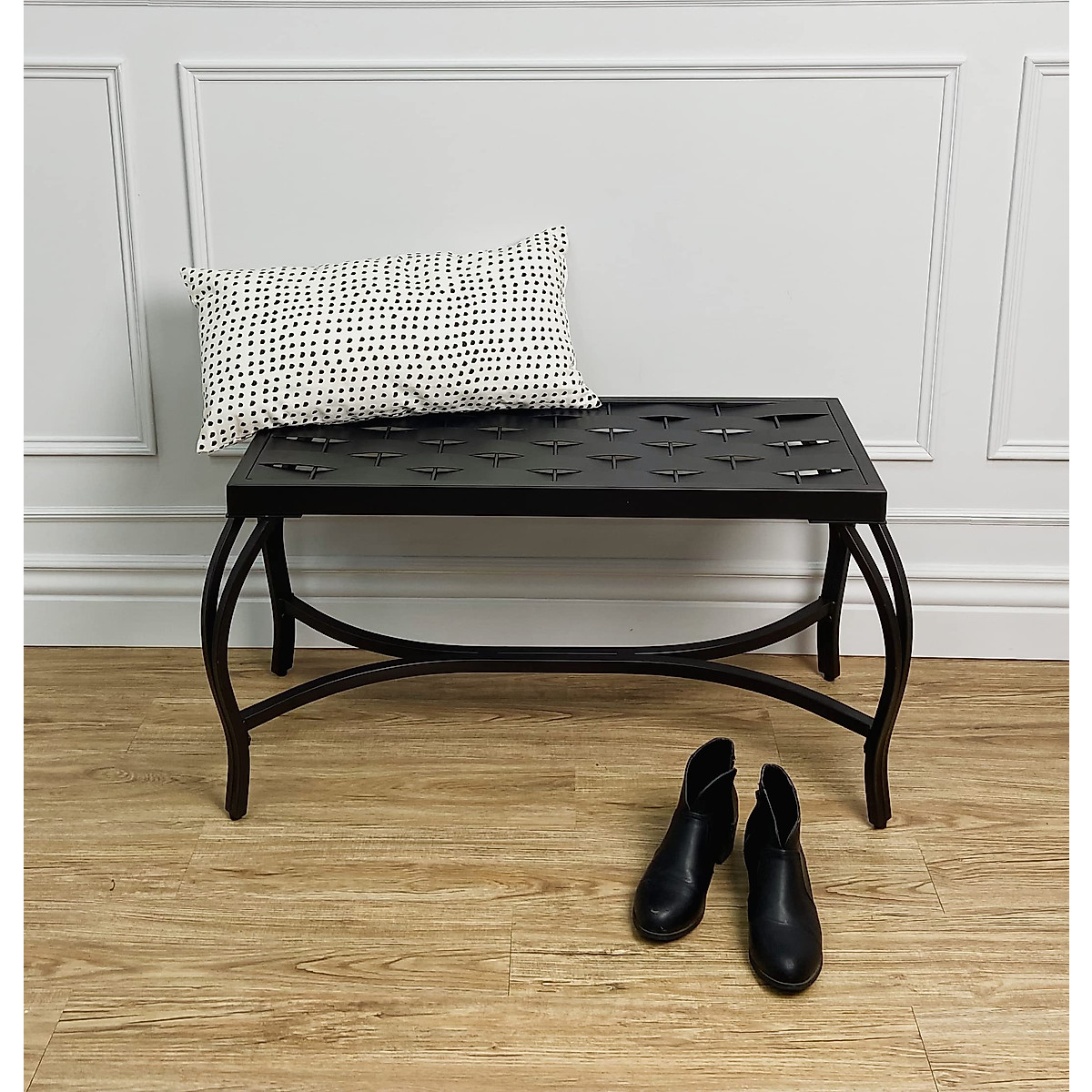 Mango Steam Free Standing Patio Garden Weave Bench, Metal Charcoal Black