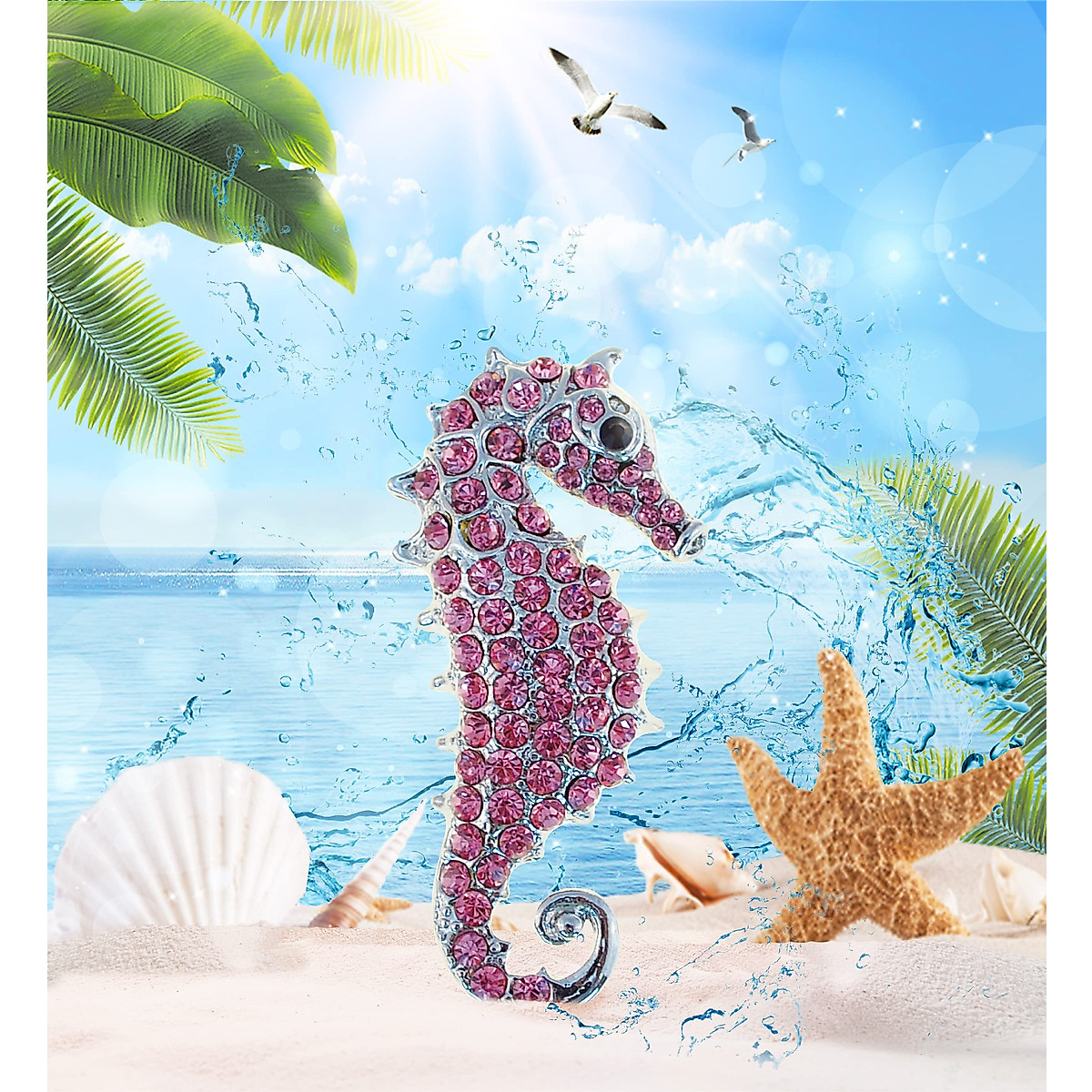 COTA Global Seahorse Sparkling Refrigerator Magnet - Pink & Silver Sparkling Rhinestones Crystals, Cute Sparkly Ocean Animal Magnet for Kitchen Door Fridge, Cool Home & Office Novelty Decor - 2 Inch
