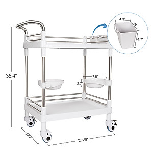 Mobile Utility Cart with Wheels Professional Medical Trolley Cart 220 Lbs Load Plastic and Stainless Steel Esthetician Storage Cart with Basins and Kegs for Beauty Salon Hospital Clinic Home