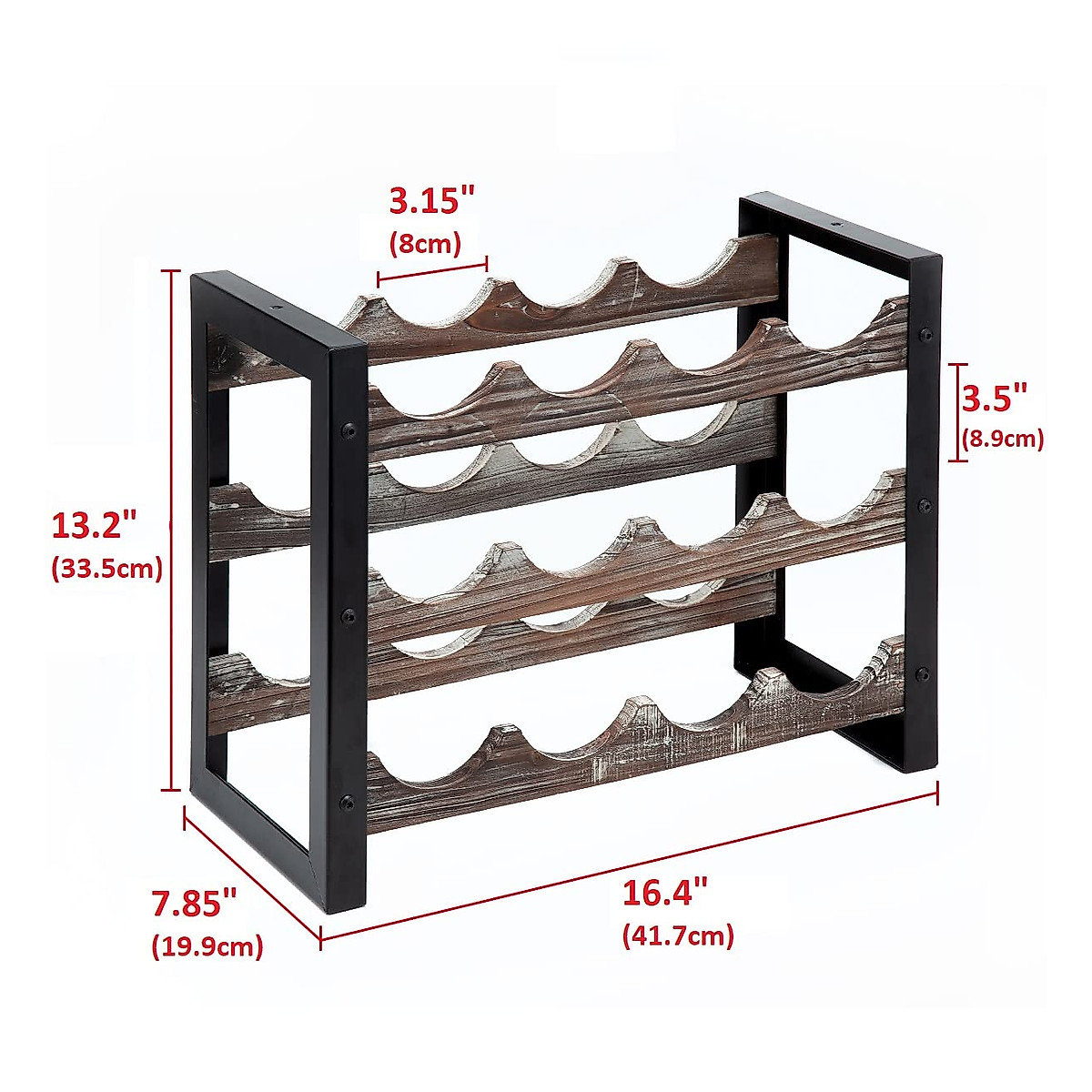 JACKCUBE Design Wine Rack Freestanding Floor 3 Tier Stackable 12 Wine Bottle Holder Storage Racks Countertop, Liquor Shelf Stand (Rustic Wood and Black Metal Frame)- MK521A