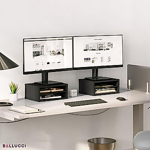 Ballucci File Organizer, 2-Tier Document Paper Sorter, Stackable Wood Desk Organizer Mail Holder, Monitor Stand with Storage Shelves, Black