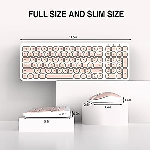 cimetech Wireless Keyboard and Mouse Combo, Compact Full Size Wireless Keyboard and Mouse Set Less Noise Keys 2.4G Ultra-Thin Sleek Design for Windows, Computer, PC, Notebook, Laptop - Bright Pink