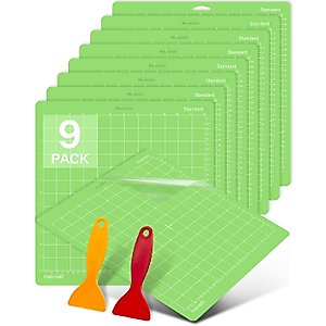 Colemoly 12x12 Cutting Mat 9 Pack Standard for Cricut Maker/Maker 3/Explore 3/Air 2/Air/One Cut Cards 2 Pack Scraper Green Grip Sticky Cricket Replacement Accessories Pad for Supplies,Quilting