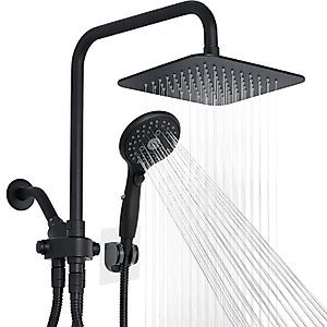 VXV 8'' High Pressure Rainfall Shower Head with 6 Function Handheld Shower Spray, Dual Shower Head Combo with Adjustable Slide Bar, Luxury Matte Black