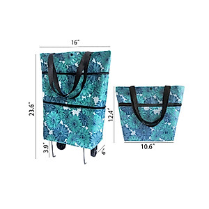 Folding Shopping Cart with Wheels Fashionable and Practical Shopping Carts, Grocery Cart on Wheels Used for Picnic Trips to Buy Vegetables(Orchid)