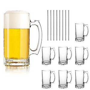 QAPPDA Beer Mugs Set,Glass Mugs With Handle 16oz,Large Beer Glasses For Freezer,Beer Cups Drinking Glasses 500ml,Pub Drinking Mugs Stein Water Cups For Bar,Alcohol,Beverages Set of 8 KTZB02…