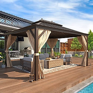 YOLENY 10'x12' Hardtop Gazebo with Double Galvanized Steel Roof, Pergolas Aluminum Frame, Curtains and Netting Included, Metal Outdoor Gazebos for Patios, Garden, Lawns, Parties