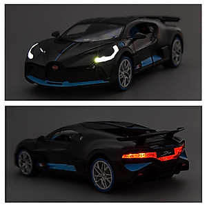 WAKAKAC 1/24 Bugatti Divo Model Car Alloy Diecast Pull Back Toy Vehicle with Light and Music Supercar Toys for Toddlers Kids Children Gift (Gray)