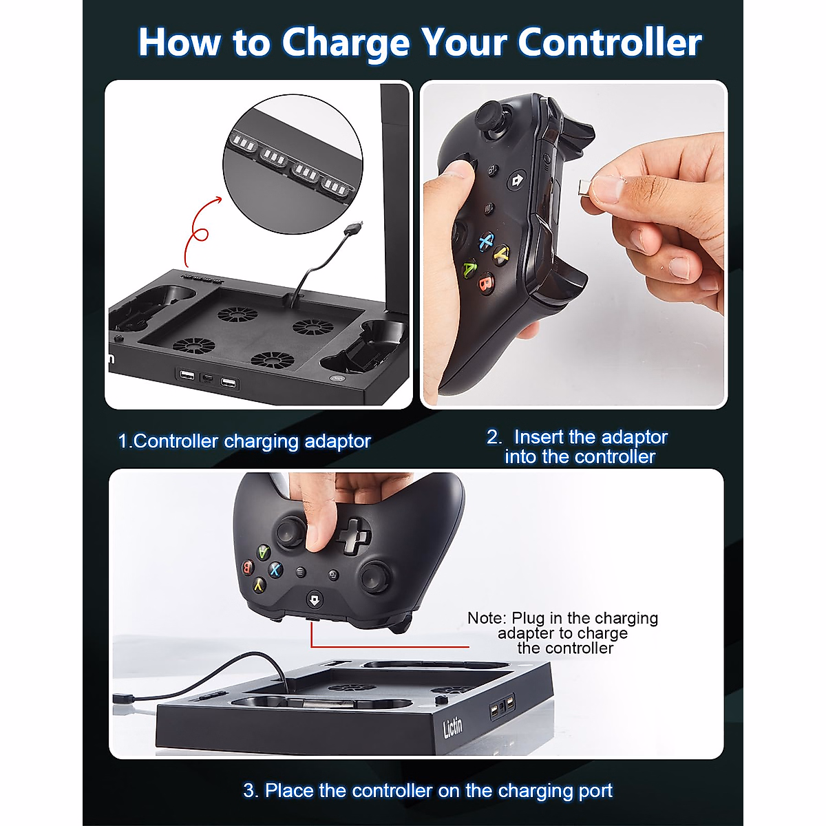 Lictin Cooling Fan Charging Station for Xbox Series X Console & Controller, Upgraded 4 Cooler Fan System Stand, Vertical Dual Charger Station Dock Accessories with 2 x 1400mAh Rechargeable Battery