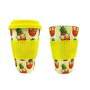 TINYMILLS Pineapple with Cool Sunglasses 14oz Travel Mug - Eco-Friendly Reusable Plant Fiber Travel Mug Birthday Gift Stocking Stuffer Teacher Coach Gift
