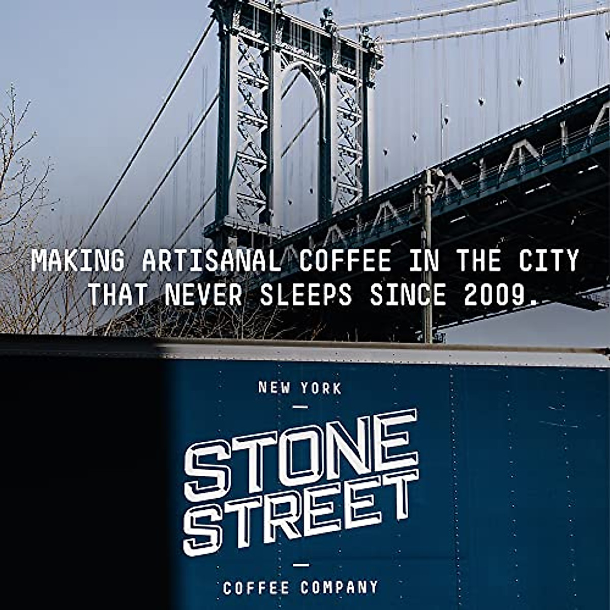 Stone Street HALF CAFF Ground Coffee, 50% Swiss Water Process Decaf Coffee and 50% Regular Caffeine Blend, Medium Roast, 1 LB