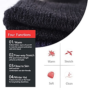 Winter Beanie Hats for Men Outdoor Stretchy Knit Ski Caps with Earflap Windproof (1, Black)
