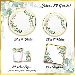 Ola Memoirs Greenery Safari Plates and Napkins for 24 Boho Party Supplies Jungle Theme Baby Shower Paper Disposable Cups Birthday Decorations Bridal Floral Tropical Wedding Gold Green Decor Boy Girl