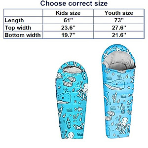ANJ Outdoors 32F-59F Youth and Kids Sleeping Bag | Indoor/Outdoor Boys and Girls Sleeping Bag | Mummy Style, Lightweight Sleeping Bag for Kids