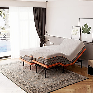 ESHINE Split King Adjustable Bed with Mattress - 14” Luxury Cool Gel Memory Foam Hybrid Mattress, Massage, Zero Gravity, Anti-Snore, 5 Minutes Installation, Head and Foot Incline, Split King